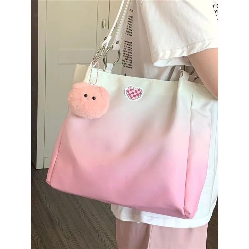 Girl's Bag Fashion Gradient Pink Handbag Canvas Bag Large Capacity ...