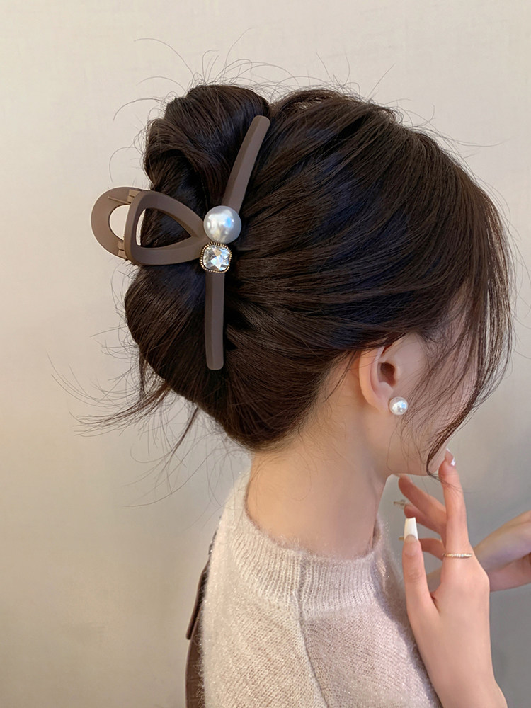 Velvet Pearl Grab Clip Large 2024 New Hair Clip Women's Head High-end ...